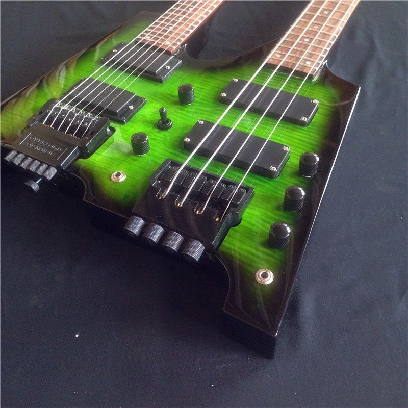 Double necks Headless Electric guitar with Flamed Maple Top