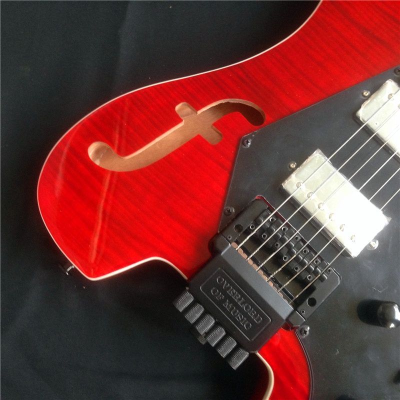 Headless Red Electric Guitar With Tiger Striped