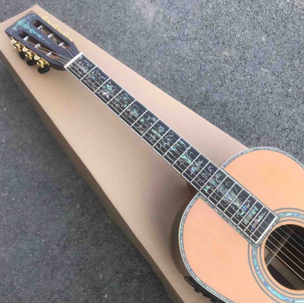 Solid Cedar Top Abalone Inlays OOO Style Acoustic Guitar