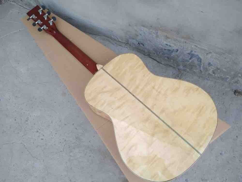 AAAA All Solid Maple OM Body Acoustic Electric Guitar