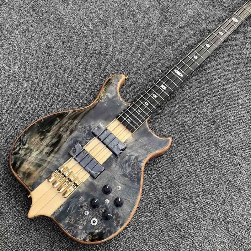 Neck Through Body Ebony Fingerboard Active Pickups Burst Maple Top 4 Strings Bass Guitar