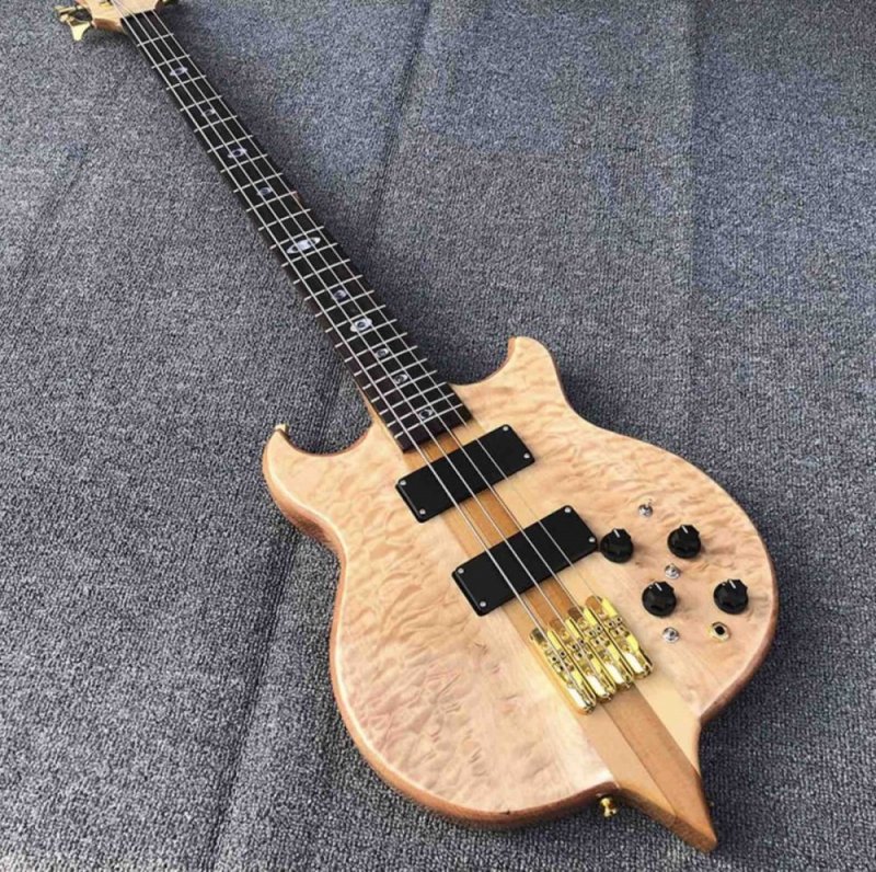 High Grade 4 String Electric Bass Neck Through Body Log Color Paint ...
