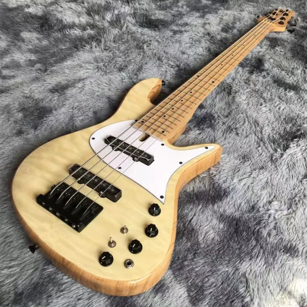 Custom Natural Color Butter 5 Strings Mahogany Wood Bass Guitar 9V ...