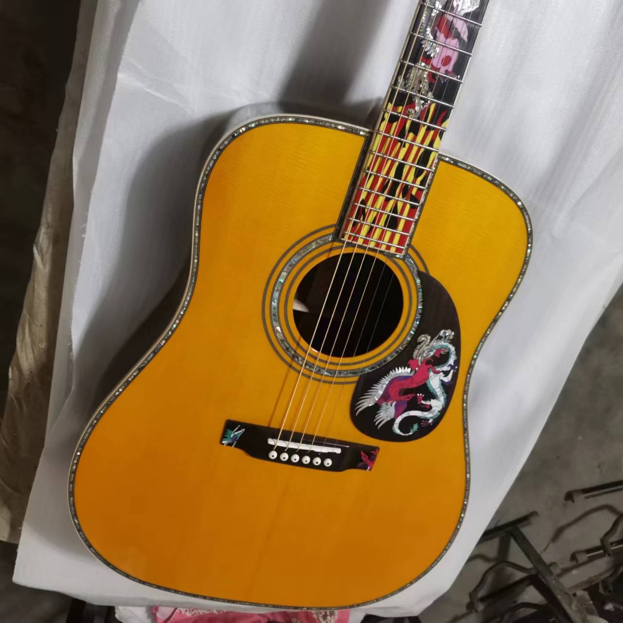 Custom Deluxe Abalone Binding AAAAA All Solid Wood Dreadnought Acoustic ...