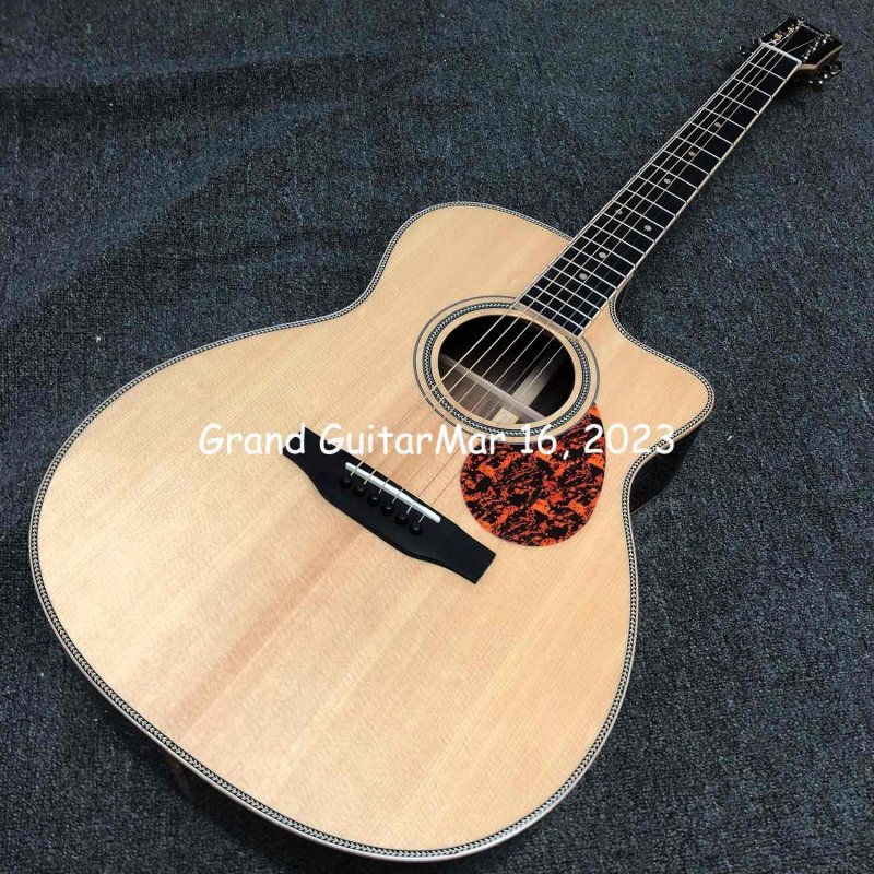 Custom Solid Spruce Top 40 inch Om Body Herringbone Binding Cutaway ...