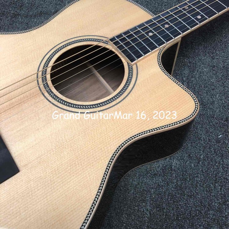 Custom Solid Spruce Top 40 inch Om Body Herringbone Binding Cutaway ...