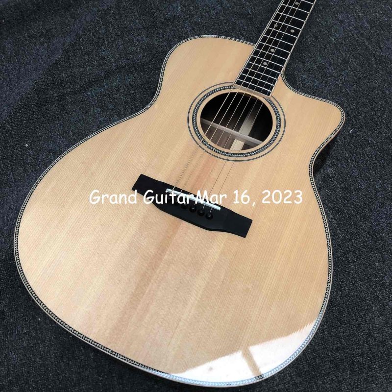 Custom Solid Spruce Top 40 inch OM Cutaway Body Herringbone Binding ...