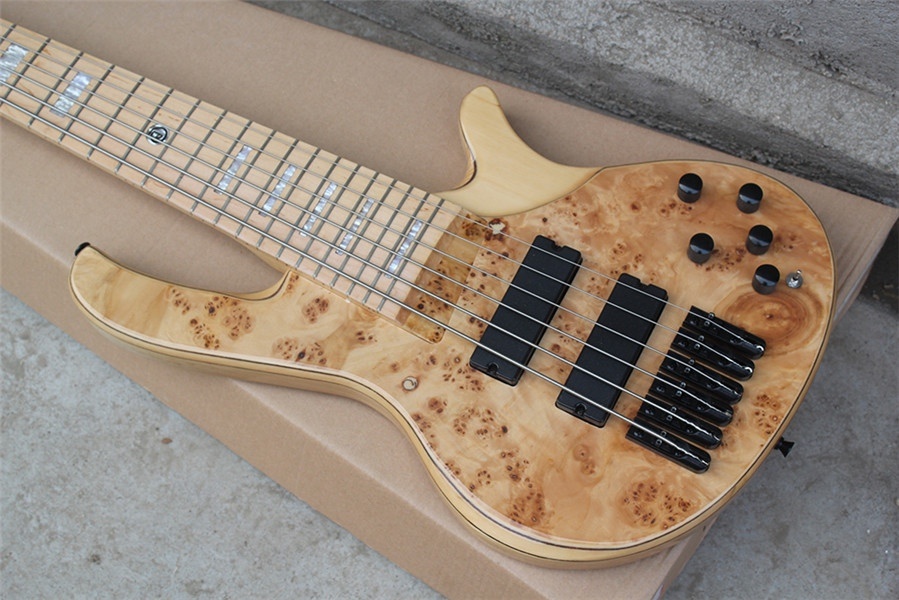 Custom 6 Strings Natural Wood Color Electric Bass Guitar with White ...