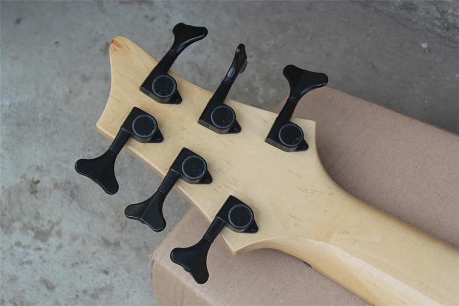 Custom 6 Strings Natural Wood Color Electric Bass Guitar with White ...