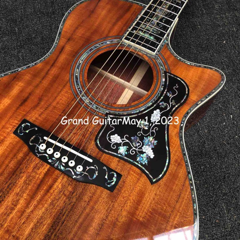 Custom OM Body Solid Koa Wood Top Ebony Fingerboard Acoustic Guitar