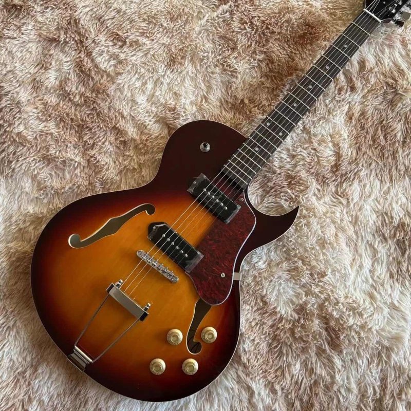 Custom Jazz Electric Guitar Semi-hollow Body in Sunburst Color