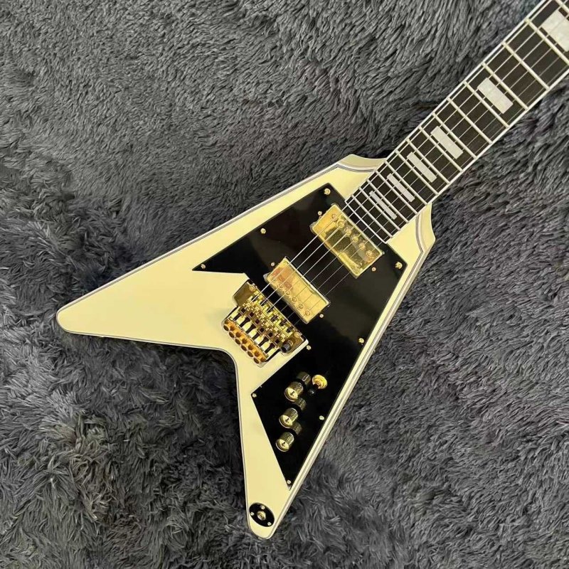 Custom Grand Flying-V Style Electric Guitar Cream Yellow Color Rosewood ...