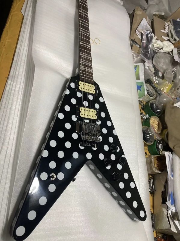 Custom Randy Rhoads Electric Guitar Solid Wood White Dot Glossy Finish ...