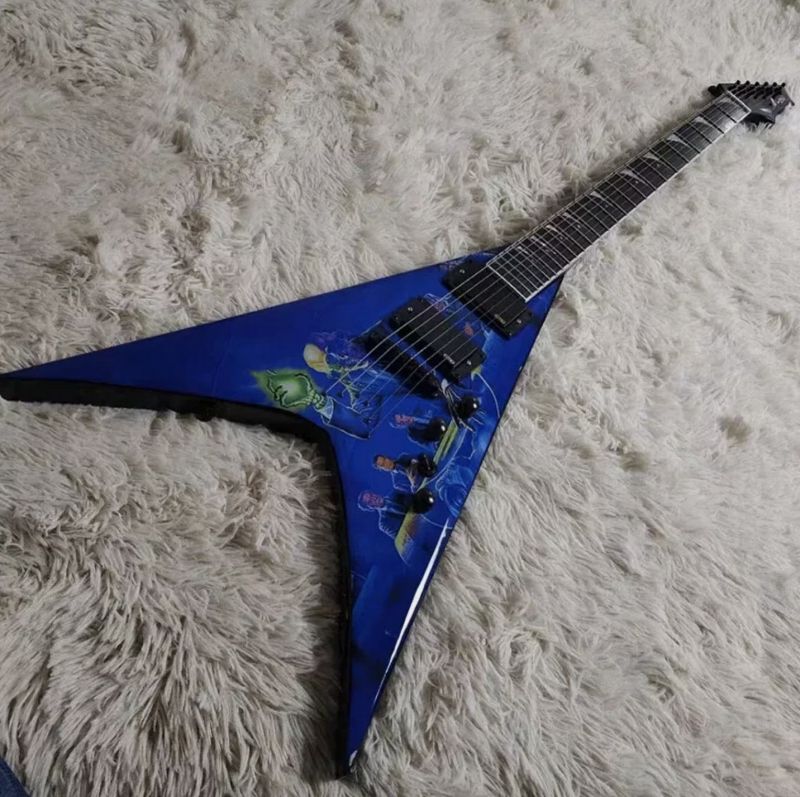 Factory Customized Special Body Blue Flying V Electric Guitar Black ...