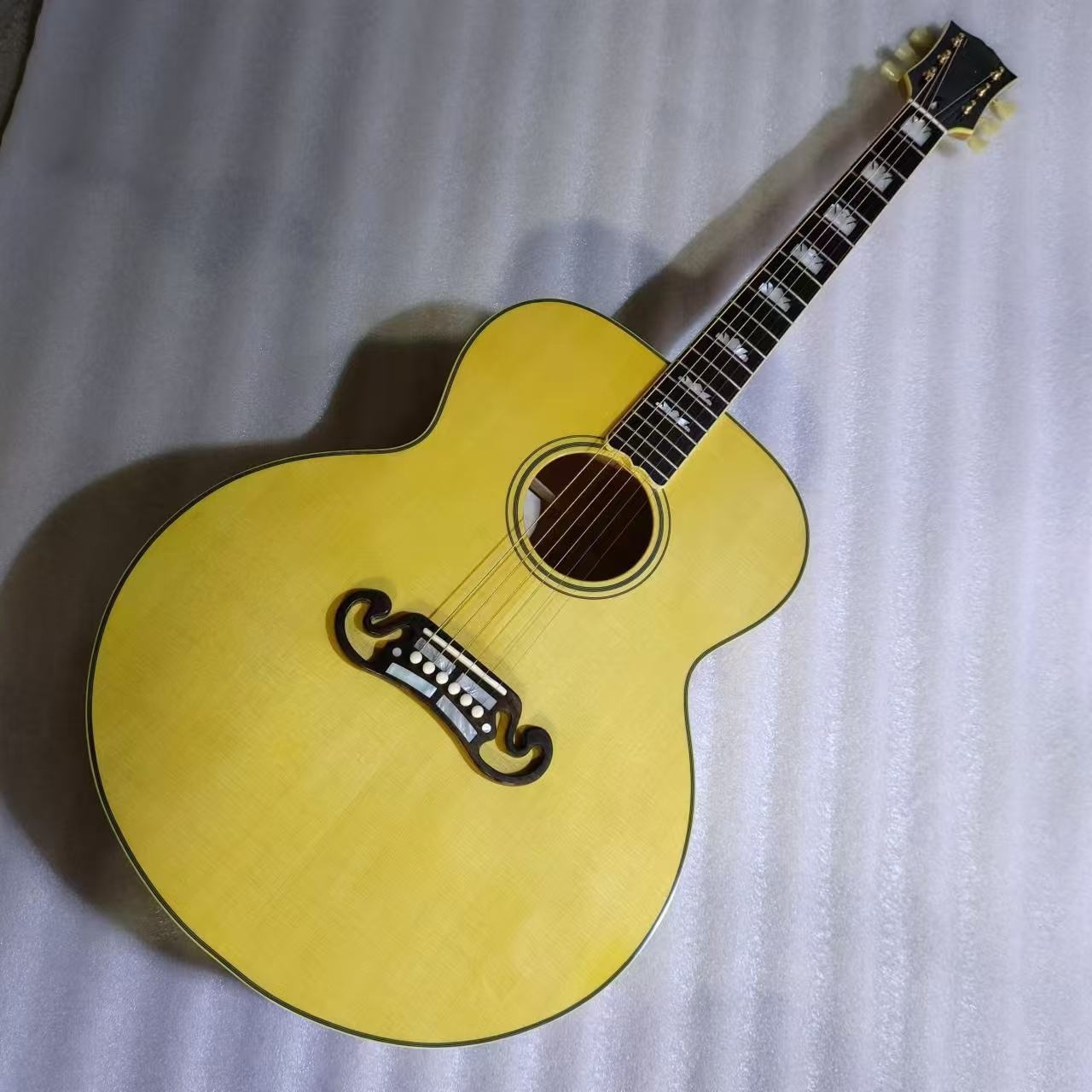 Custom order AAAAA 5A all solid wood jumbo acoustic guitar amber color ...