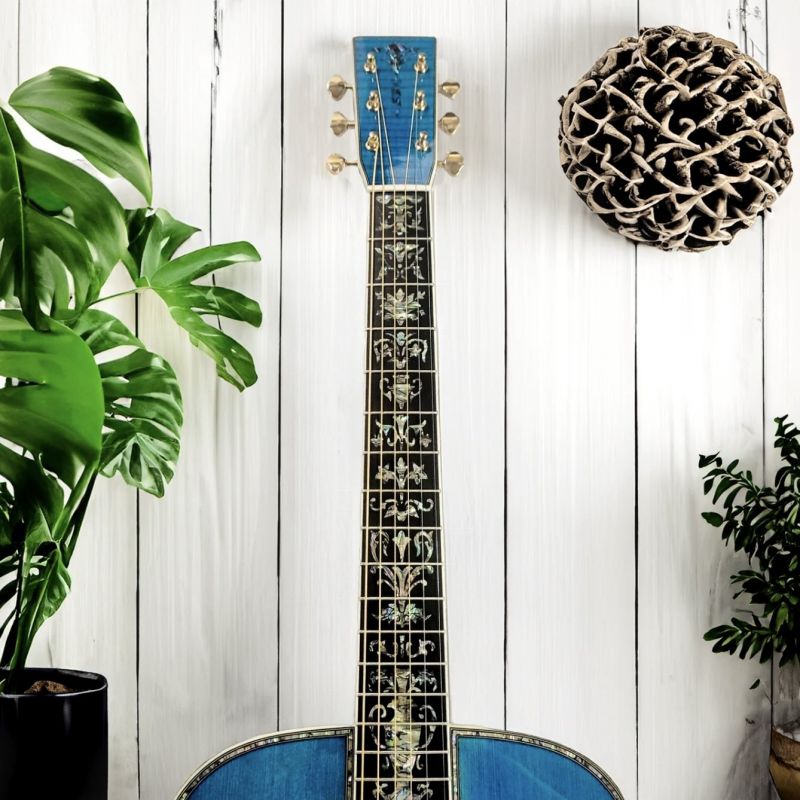 Custom 6 strings soundhole pickups OM45 Ocean blue acoustic electric ...