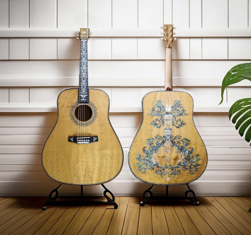 Custom Gold Phoebe Pro Vintage Dreadnought Masterpiece Solid Acoustic ...