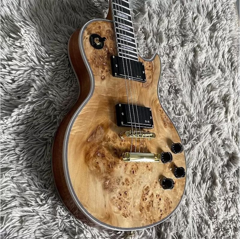 Custom Gibson Style Les Paul LP Electric Guitar Nature Burl Maple Top ...
