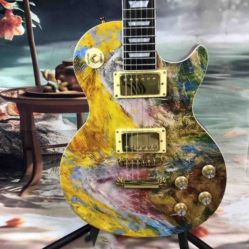 Custom GB LP Style Handpaint Electric Guitar with 2H pickup Gold ...