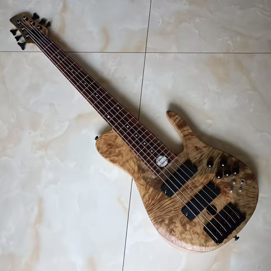Custom 6 Strings Natural Ash Burl Spalted Maple Top Neck Through Body ...