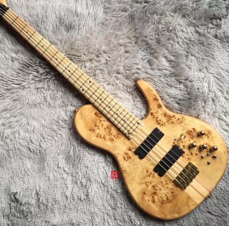 Custom 5 Strings BUTTERFLY Style Electric Bass with Burl Maple Top Gold ...