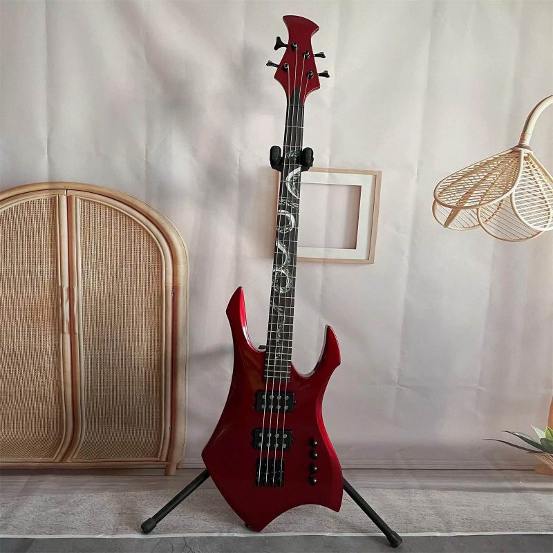 Custom Special Shape Transparent Red Electric Bass Guitar 4 Strings ...