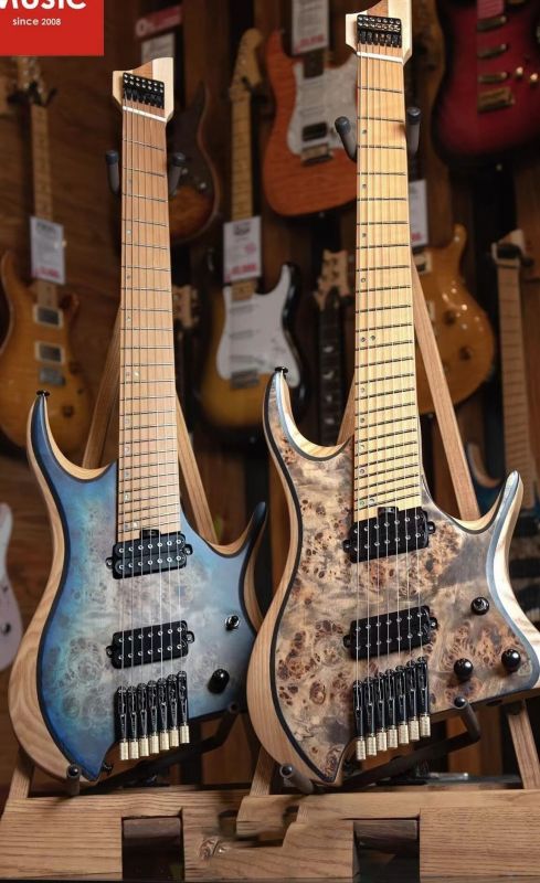2025 New Design Fanned Frets 7 Strings Headless Electric Guitar Burst ...
