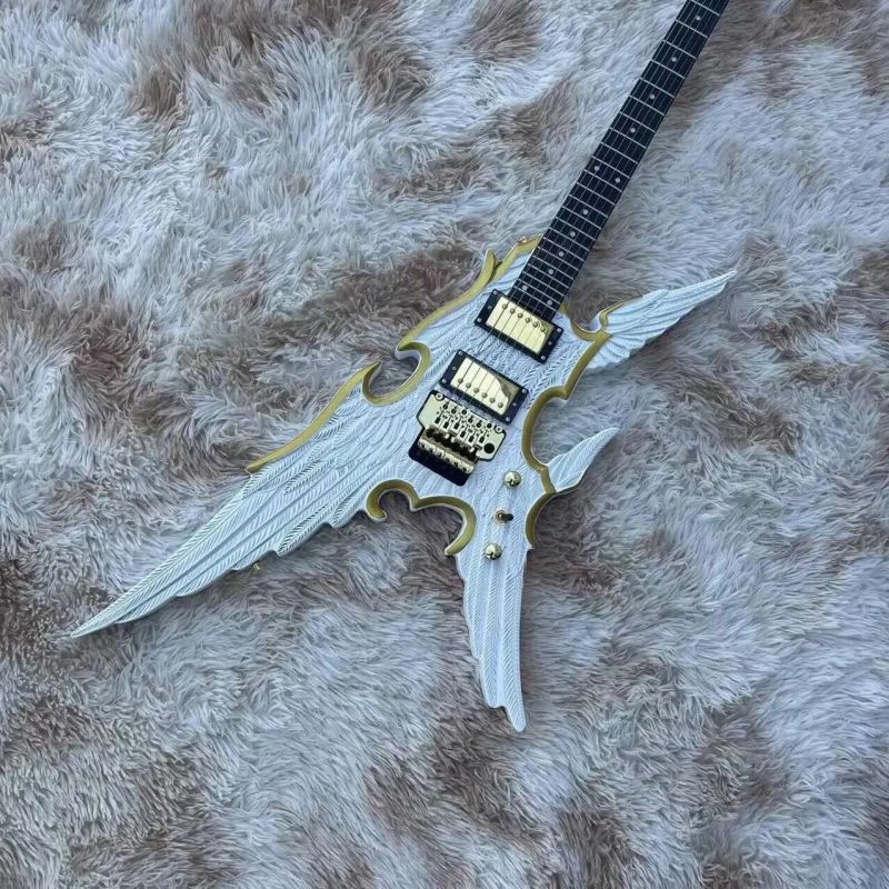 Custom Hand Engraved Angel Wings 6 Strings Electric Guitar with HH Gold ...