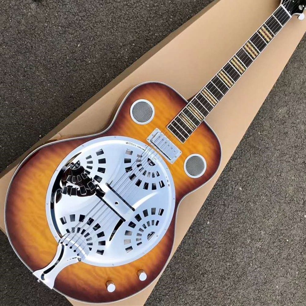 Custom Dobro Guitar with Sunburst Top Super Water Ripple Back Resonator ...