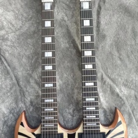 Custom Double Neck 12+6 Strings Electric Guitar Body with Pattern Black ...