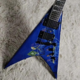 Factory Customized Special Body Blue Flying V Electric Guitar Black ...