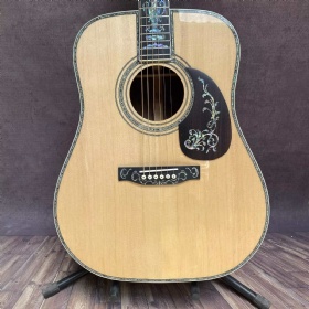 Solid Spruce Acoustic Guitar Ebony fingerboard Abalone Flower Inlays ...